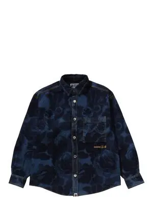 A BATHING APE Floral Camo Jacquard 13oz Denim Long-sleeve Shirt 'navy - Blue