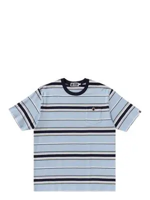A BATHING APE Ape Head One Point Pocket Relaxed Fit Stripe Tee 'sax' Blue
