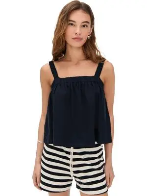 Stateside Linen Ruched Shoulder Tank - New Navy