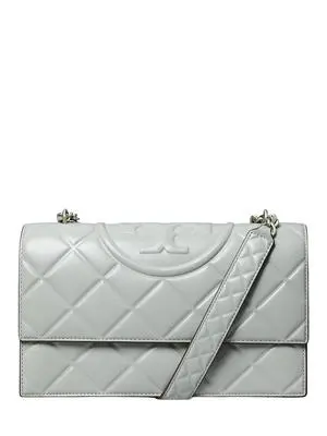 Tory Burch Fleming Small Convertible Leather Shoulder Bag - Gray