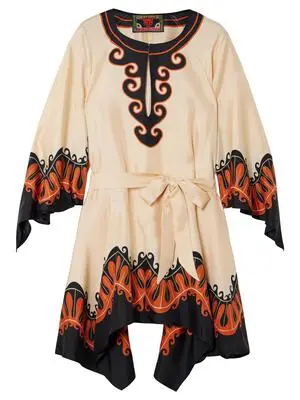 La DoubleJ Mother Malibu Belted Printed Silk Mini Dress - Neutrals