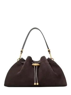 JIMMY CHOO Cinch Medium Suede Shoulder Bag - Coffee/gold