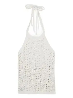 REISS Cally Crochet-knit Cotton Top - White