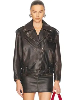 ALEXANDER MCQUEEN McQueen Peeling Leather Oversized Biker Jacket