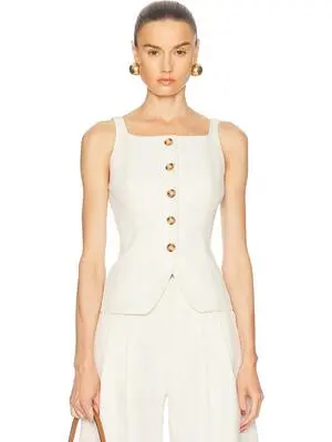 NICHOLAS Square Neck Button Through Top - Ivory