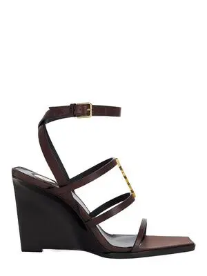Saint Laurent Cassandra Wedge Sandal - Ultra Dark Brown