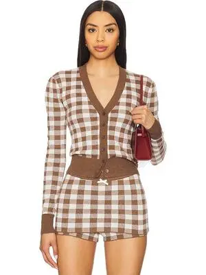 For Love & Lemons Gingham Knit Cardigan - Brown
