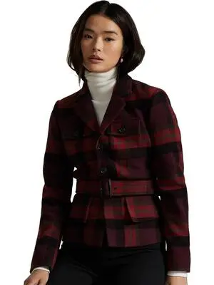 Ralph Lauren Belted Italian Wool-blend Tweed Jacket - Red Multi Plaid