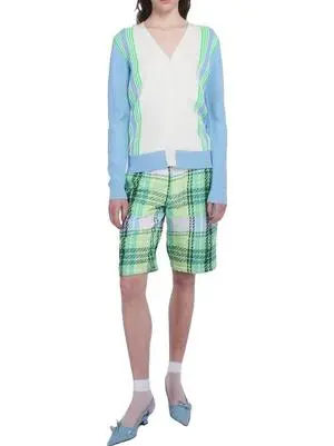 Anna Sui Capri Plaid Bermuda Shorts - Lime Multi