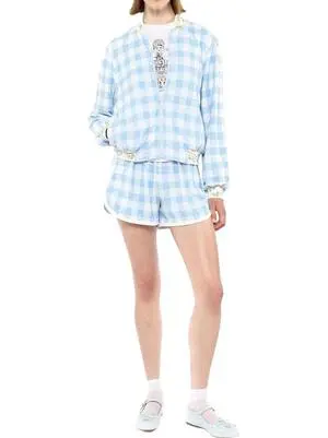 Anna Sui Gingham Terry Shorts - Baby Blue