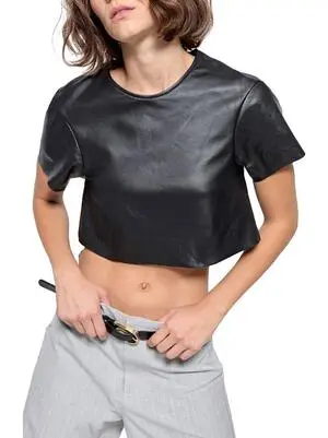 AS By DF Beck Upcycled Leather Tee - Black