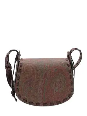 Etro Printed Leather Shoulder Bag Wine
