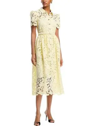 SELF-PORTRAIT Lace Collared Midi Dress - Yellow