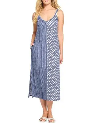 NIC+ZOE Mixed Stripe V-neck Tank Dress - Indigo Multi
