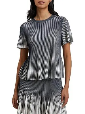 Ted Baker London Textured Stripe Fluted Sleeve Tee - Navy