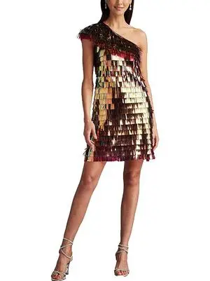 Tadashi Shoji Bina Sequin Fringe Mini Dress - Bronze