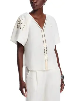 T Tahari V-Neck Blouse White Star