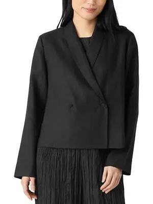 Eileen Fisher Linen & Silk Shawl Collar Jacket - Black