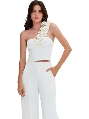 PatBO Merian Knit One Shoulder Top - Off White
