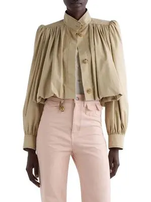 Chloé Chloé Puff Sleeve Gabardine Crop Jacket Smoky Beige