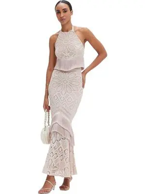 PatBO Flower Crochet Maxi Skirt - Beige