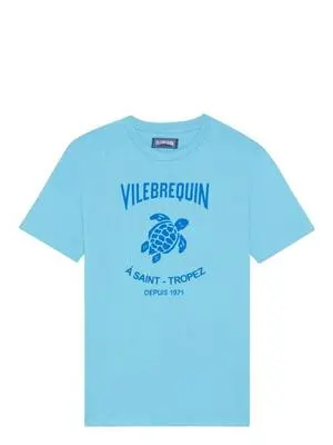 Vilebrequin Cotton Tshirt Contrasted Placed Gomy Logo Tee Shirt Portisol - Blue