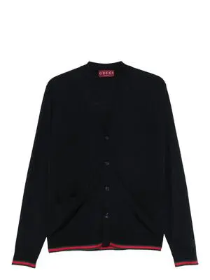 Gucci Web Detail Wool Cardigan - Blue