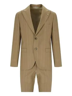 MANUEL RITZ Pinstripe Single Breasted Suit - Beige
