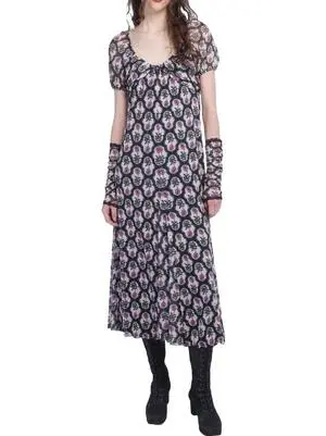 Anna Sui Sleeping Beauty Mesh Maxi Dress - Black/lilac Multi