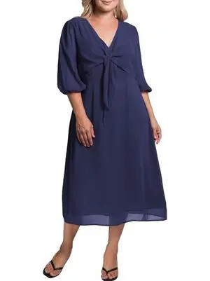 STANDARDS & PRACTICES Kenna Tie Front Chiffon Midi Dress - Deep Ocean