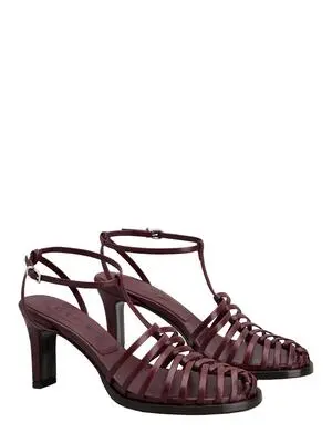 TOD'S T-strap Caged Sandals - Cabernet Red