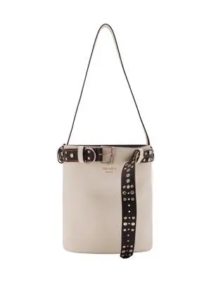 Prada Buckle Leather Bucket Bag - White