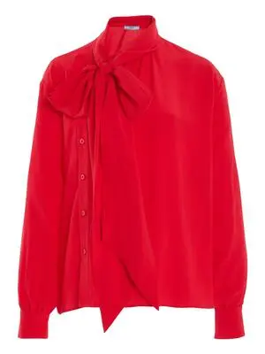 Prada Tie-neck Marocain-silk Shirt - Red