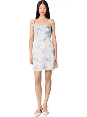 Maje Patterned Mini Dress - Blue Flower Print Ecru Base