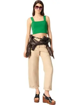 Maje Maje Knit Crop Top With Wide Straps Green