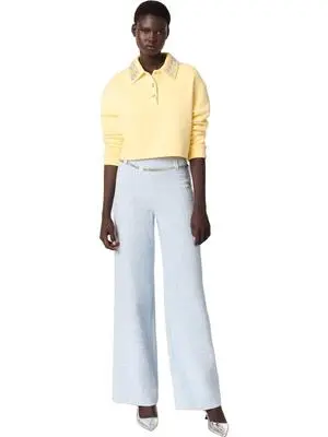 Maje Tweed Trousers With Chain Belt - Blue Sky