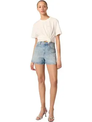 Maje Embellished Denim Shorts - Blue