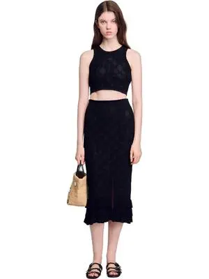Sandro Knit Midi Skirt - Black