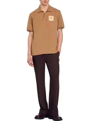 Sandro Polo Shirt With Flower Patch - Nut
