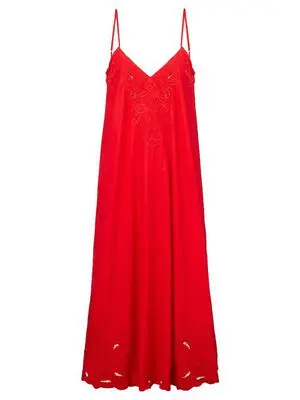 JULIET DUNN Embroidered Cotton Poplin Midi Dress - Red