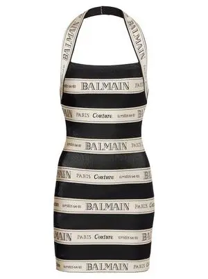 Balmain Striped Halterneck Jacquard Minidress - Beige