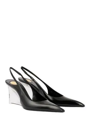 Saint Laurent Miller 80 Leather Slingback Wedges - Black