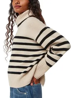 Whistles Wool Striped Turtleneck Sweater - Ivory/multi