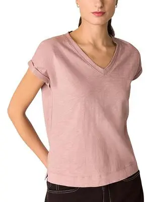 Whistles Willa V-neck Cap-sleeve Tee - Dusty Pink