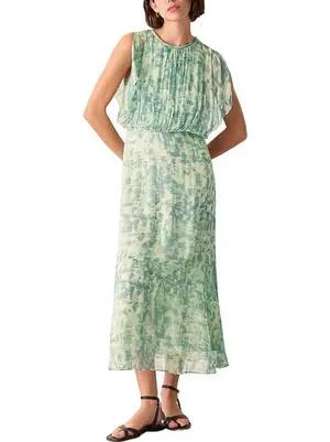 Whistles Dashed Brush Marks Midi Dress - Green Multi