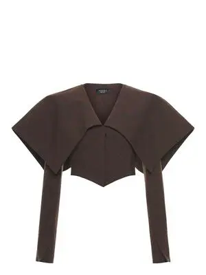 A.W.A.K.E. Mode Collared Cropped Blazer - Brown
