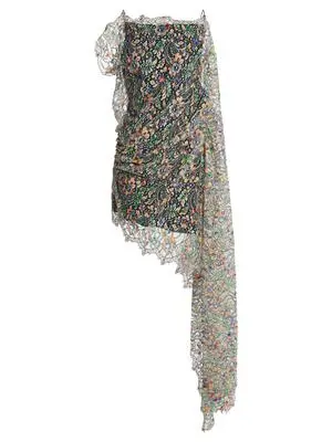 CHRISTOPHER ESBER Hand Painted Draped Lace Mini Dress
