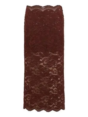 Rabanne Floral Lace Midi Skirt Burgundy