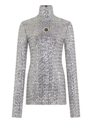 Rabanne Metallic Jersey Top - Silver