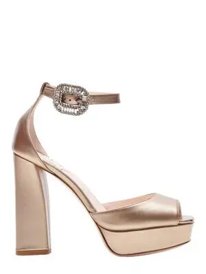 ROGER VIVIER Strass Buckle Platform Sandals - Neutral